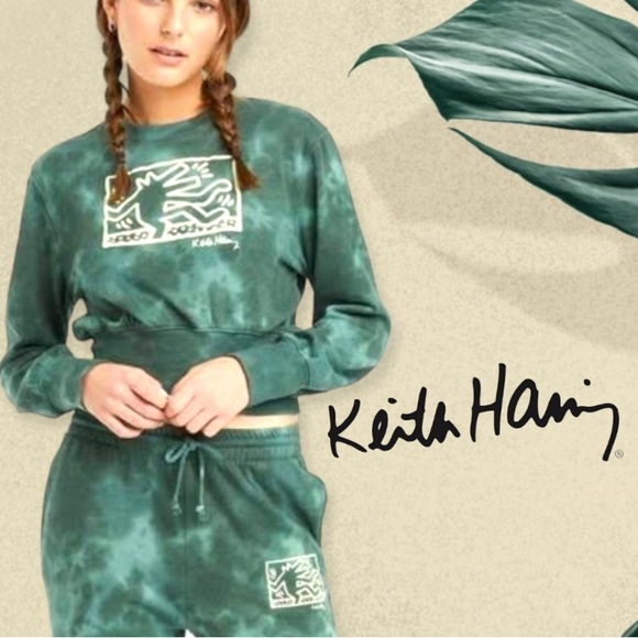 Tops | Keith Haring Green Tye Dye Crop Sweatshirt | Poshmark